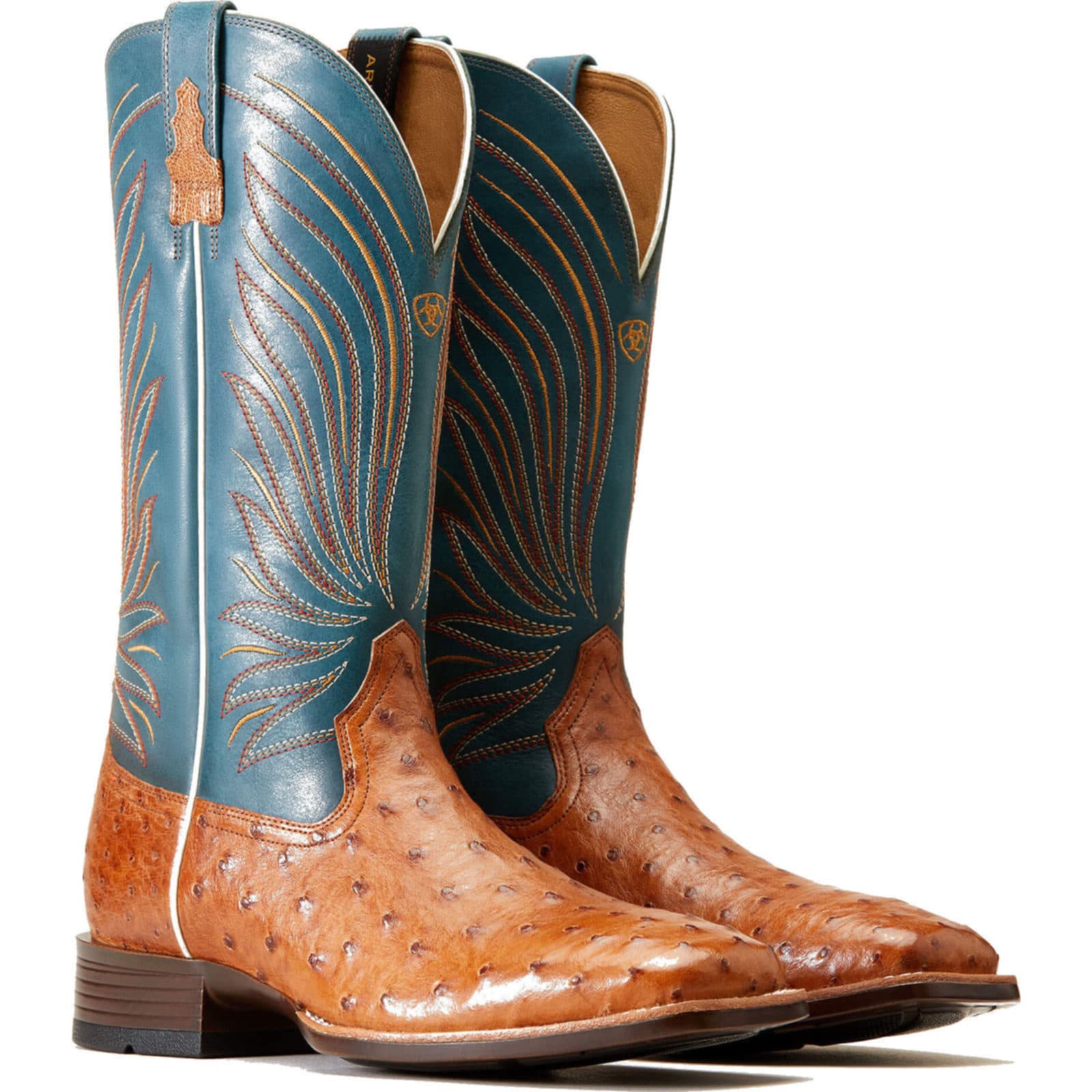 Shop Ariat Mens Brandin Ultra Antique Tan Full Quill Ostrich-Deep Blue ...