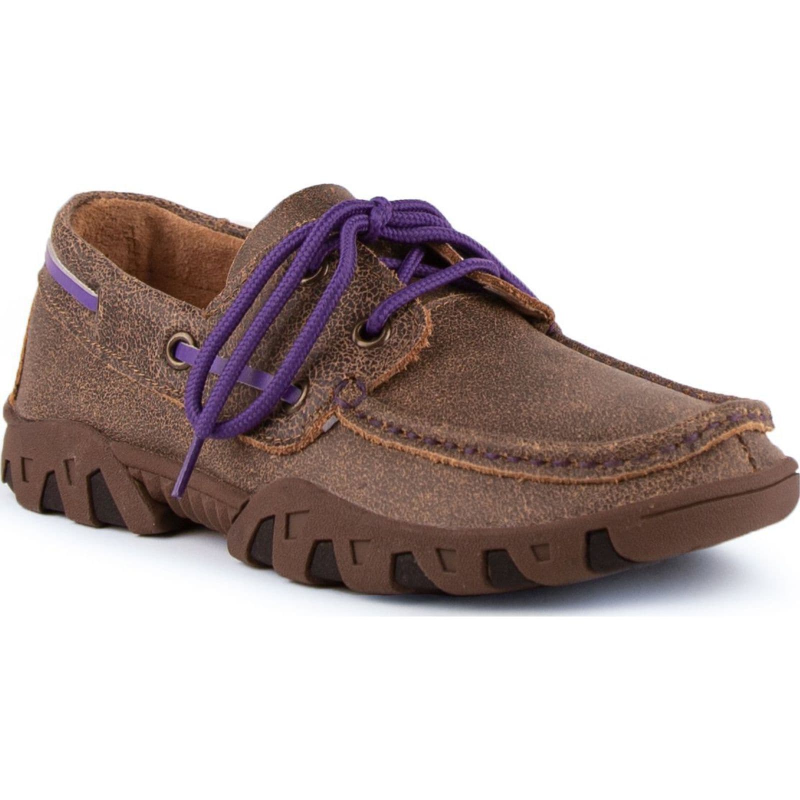 Ferrini Womens Ladies Mocha Purple Microsuede Lace Up Loafer