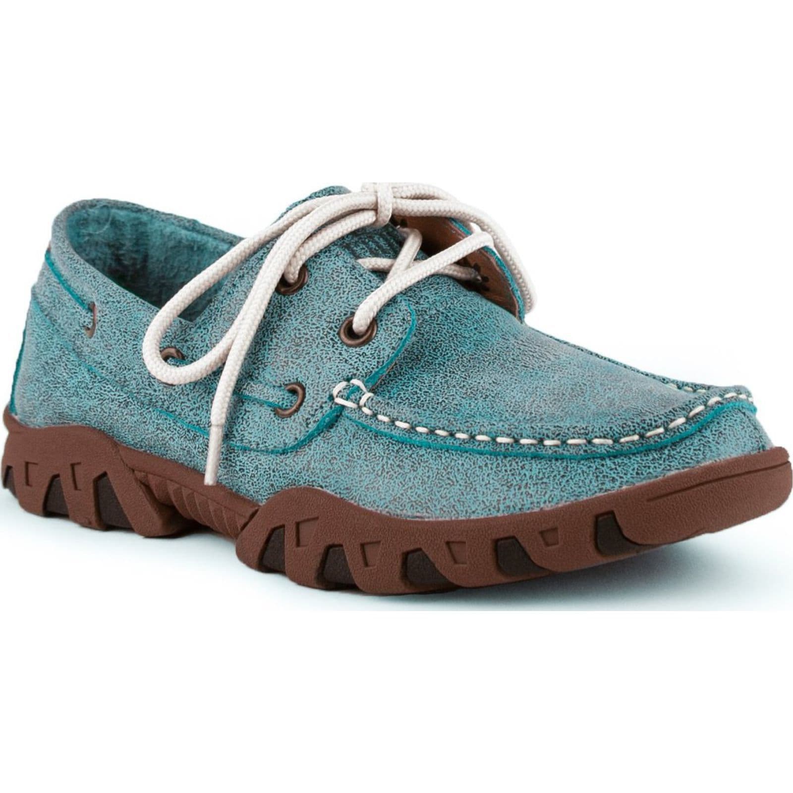 Ferrini Womens Ladies Turquoise Microsuede Lace Up Loafer