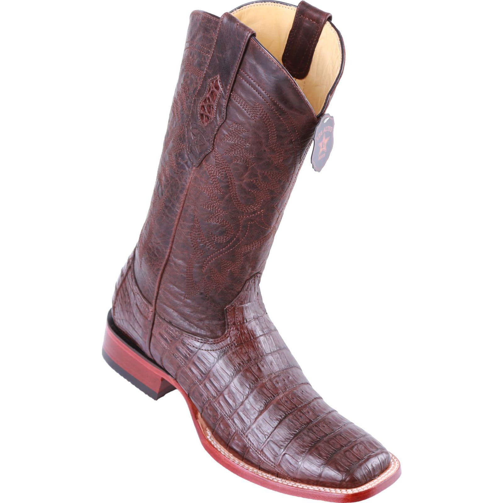 Shop Los Altos Mens Wide Square Toe Pieced Vamp Caiman Belly Brown ...